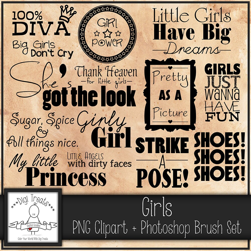 GIRLS Word Art PNG Clip Art Photoshop Brush Set | Etsy