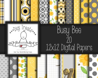 Yellow and Black Bumble Bee Printable Digital Paper Pack With - Etsy