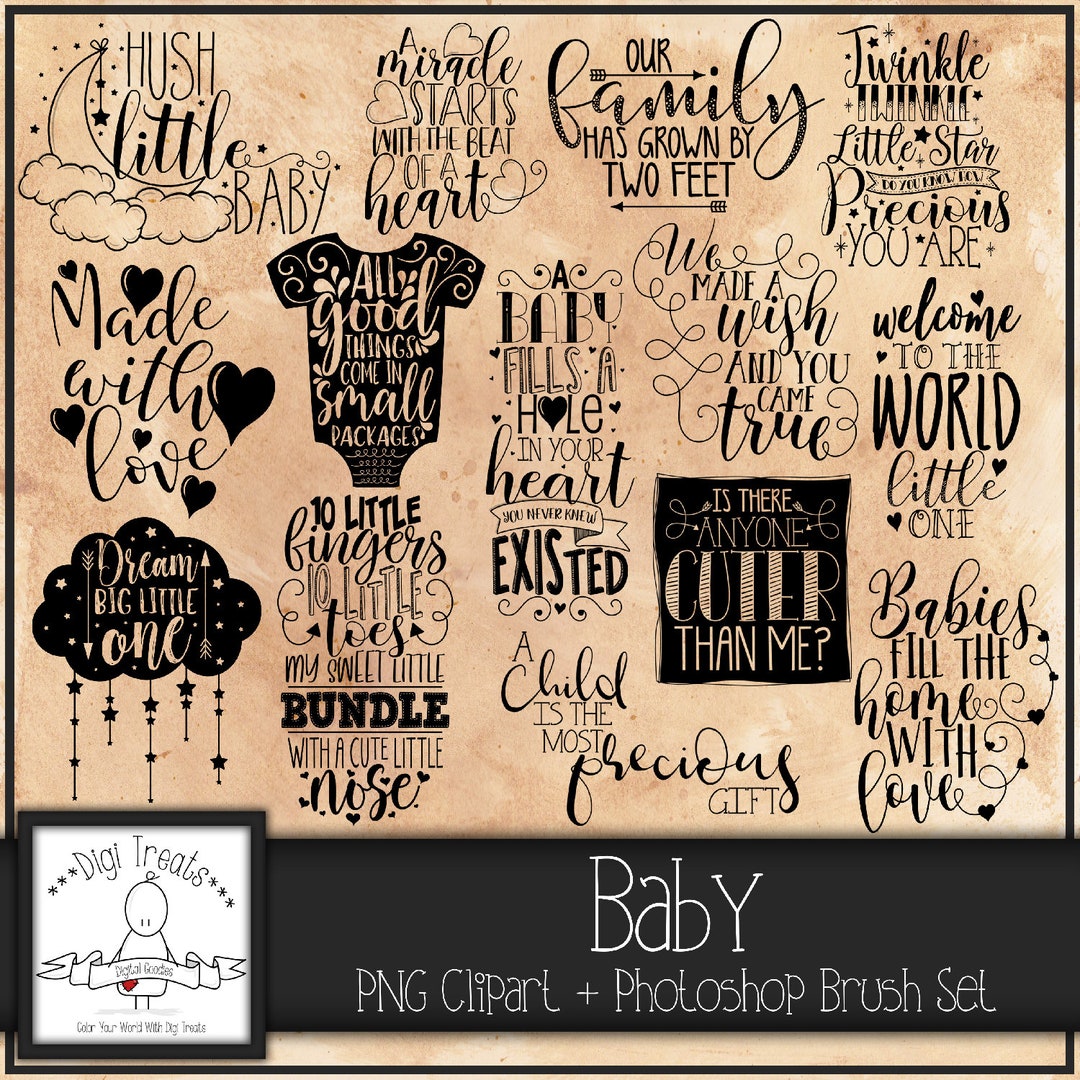 Baby Word Art (PNG Clip Art) + Photoshop Brush Set, Digital ...