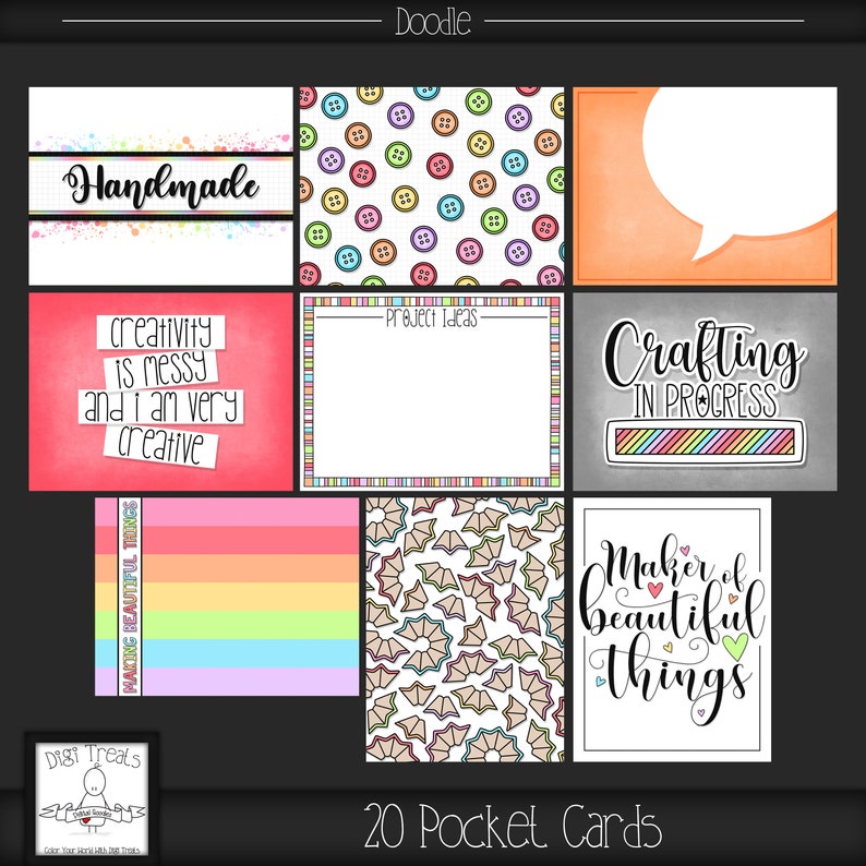So Crafty Doodle Digital Pocket Cards. 20 Crafting Themed - Etsy