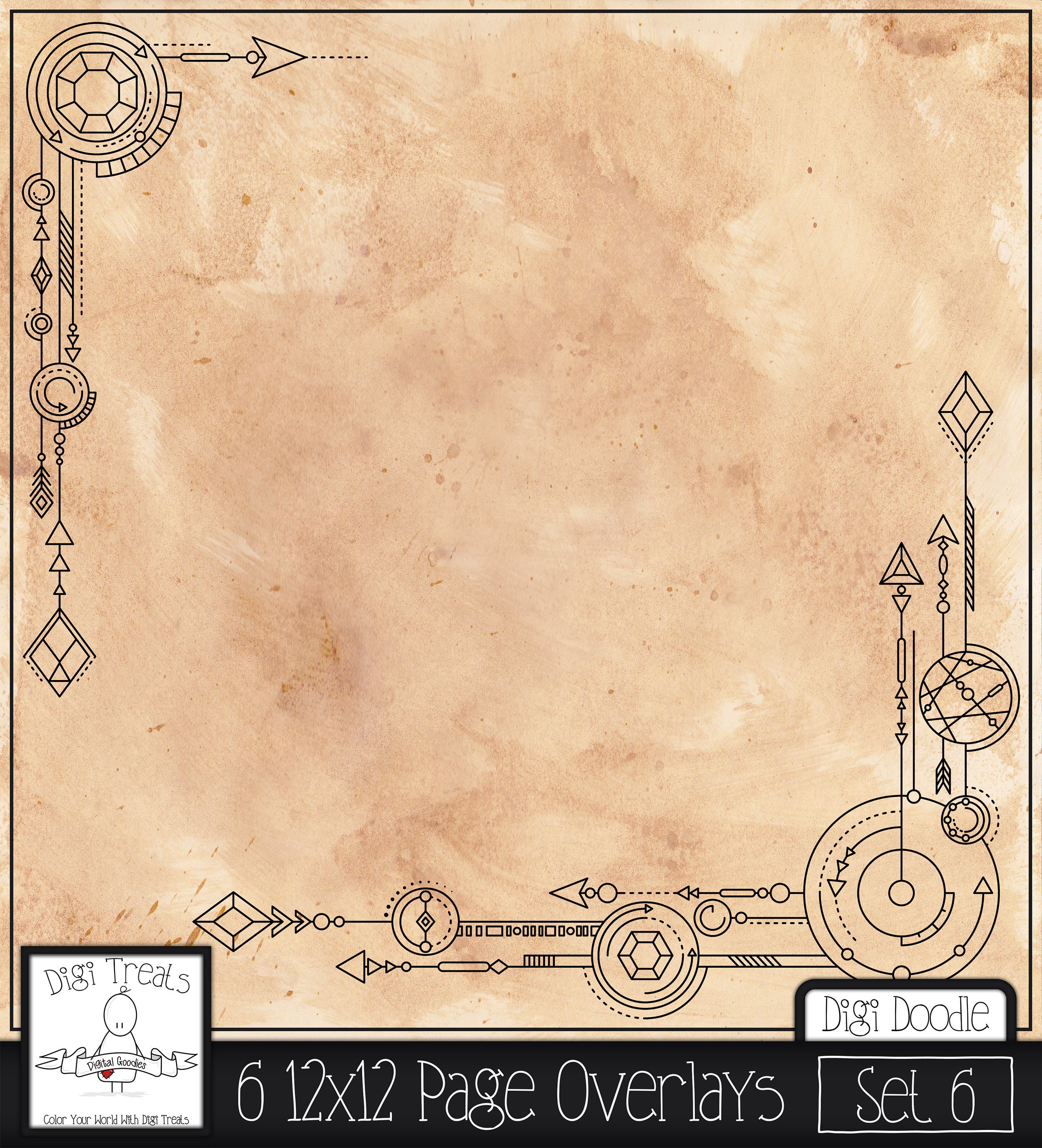 Digi Doodle Set 6 12x12 Overlays. Set of 6 PNG Overlays. | Etsy UK