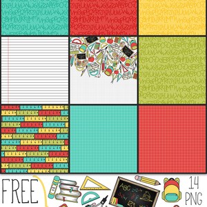 School Days FREE GIFT Clip Art, Digital Scrapbook Paper Pack. 12x12 ...
