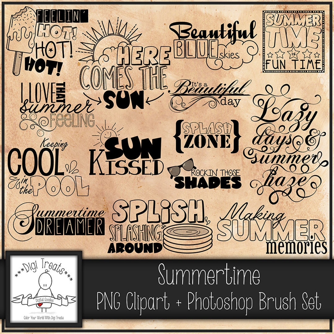 Summertime Word Art (PNG Clip Art) + Photoshop Brush Set, Summer ...