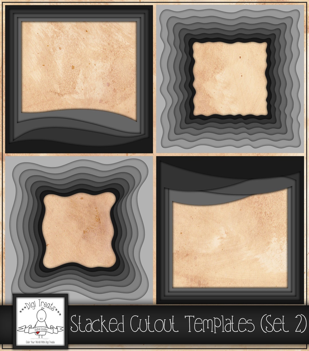 Stacked Cut Out Templates, Set 2. PNG 12X12 Templates. INSTANT DOWNLOAD ...
