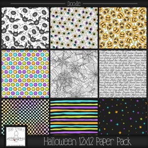 Halloween Doodle Digital Scrapbook Paper. 12x12 JPEG Digital Paper ...