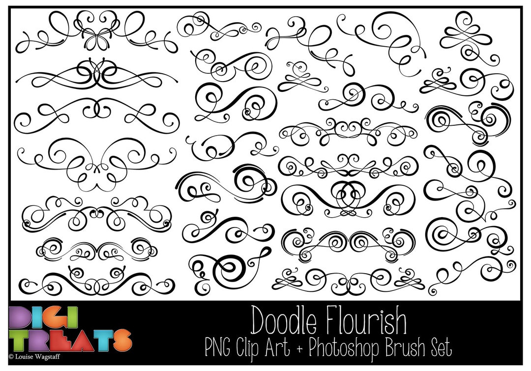 Doodle Flourish, PNG Clip Artphotoshop Brush Set, Instant Download ...