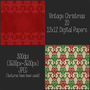 Vintage Christmas, Digital Scrapbook Paper, 12x12, Christmas Paper ...