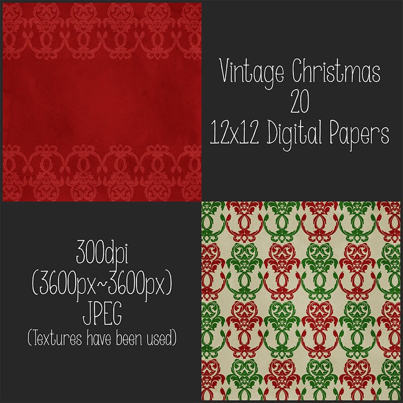 Vintage Christmas Digital Scrapbook Paper 12x12 Christmas - Etsy