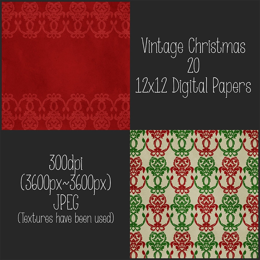 Vintage Christmas Digital Scrapbook Paper 12x12 Christmas | Etsy