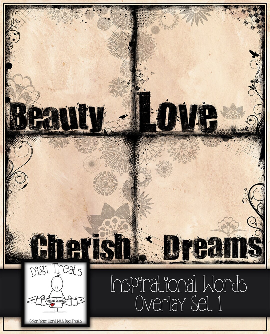 Inspirational Words Digital Overlays Set 1. Set of 4, Scrapbooking ...