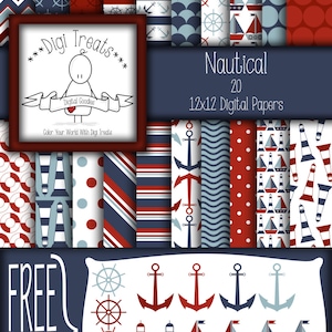 Nautical Digital Paper FREE Png Clip Art. Nautical Themed, Scrapbooking ...