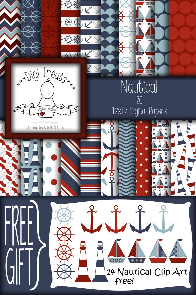 Nautical Digital Paper FREE Png Clip Art. Nautical Themed - Etsy Hong Kong