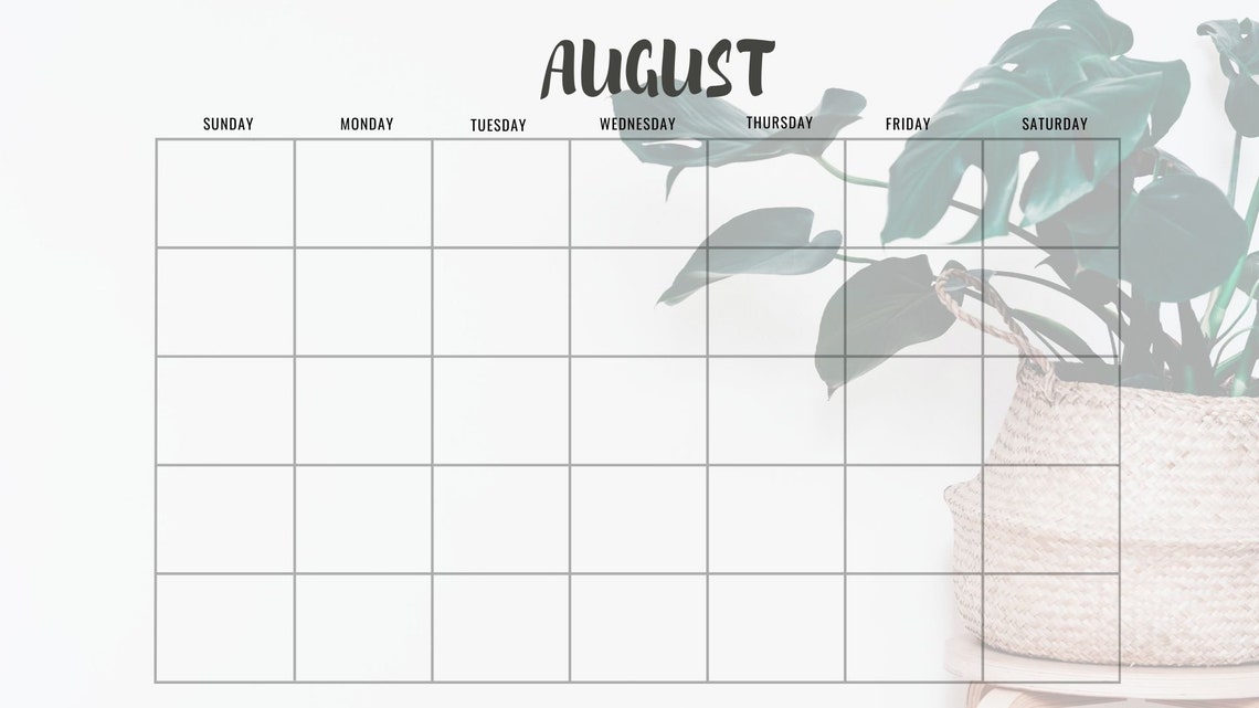 May-august | Monthly Blank Calendar | | 11 X 8.5 Inches | Horizontal ...