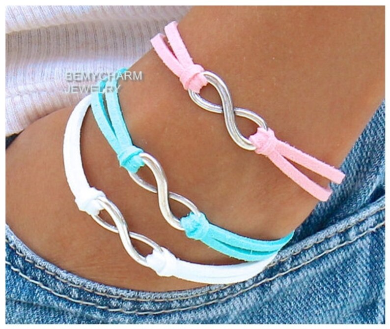 Silver Infinity Figure 8 Charm Bracelet Microfiber Faux Suede Leather ...