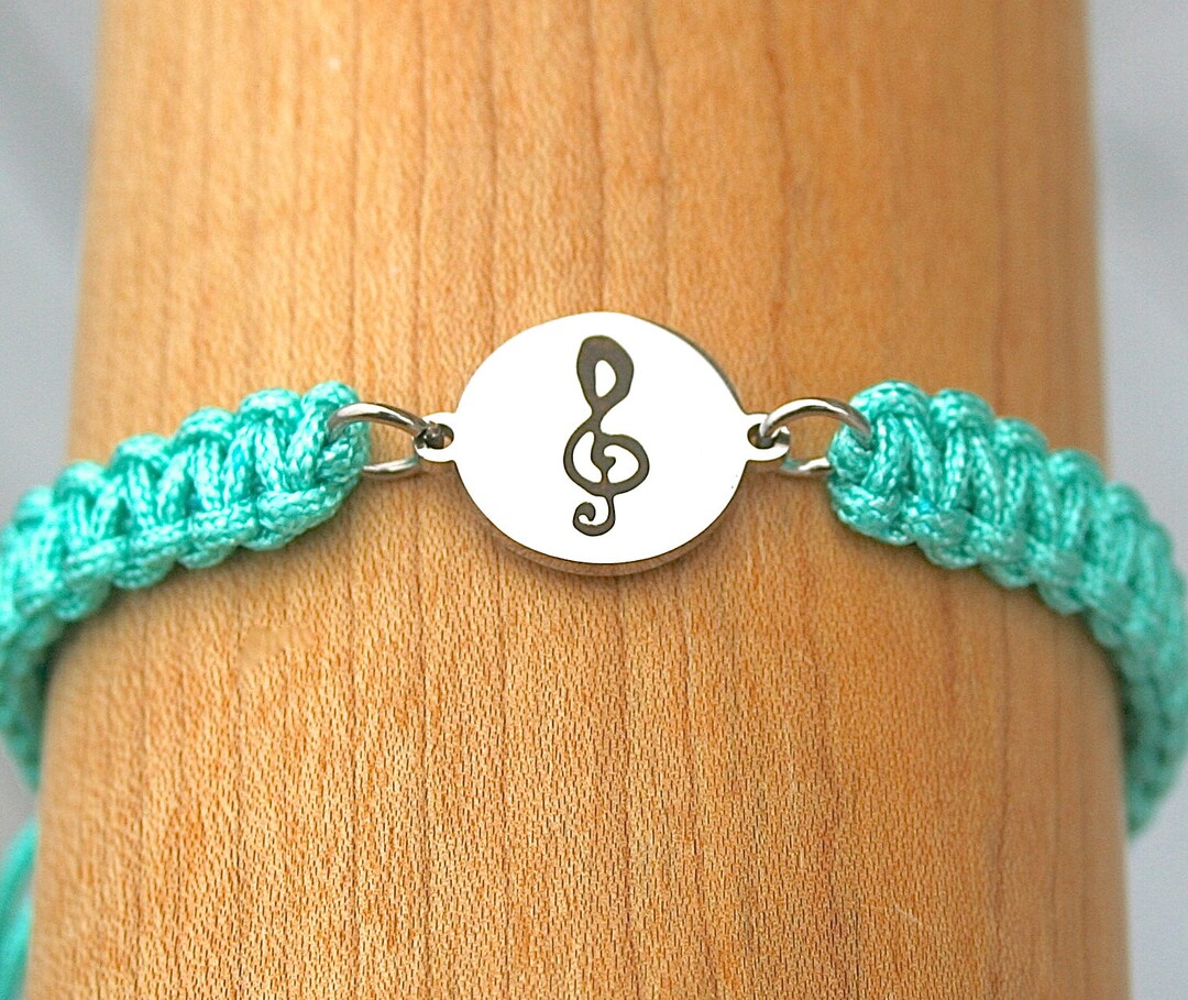 Treble Clef Musical Symbol Stainless Steel Bracelet, Adjustable Durable ...