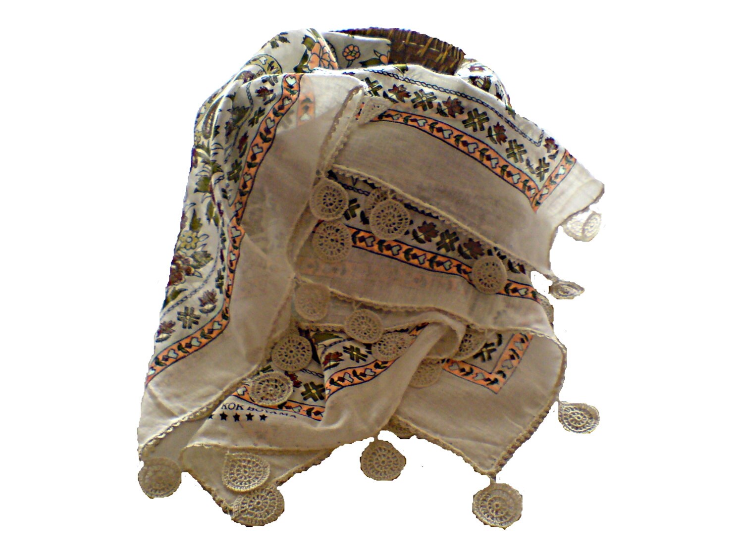 White Scarf With Handmade Crochet; Lace; Oya. . Ethnic Scarf. Turkish ...