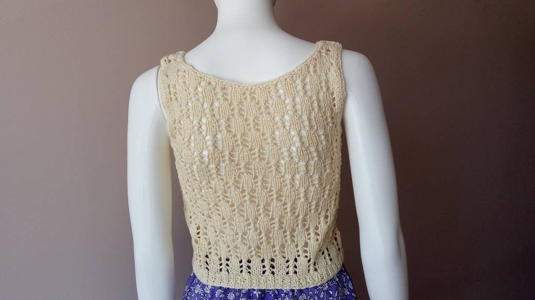 Tank Top Hand Knit of Cotton Yarn. Cream; Vanilla; Ivory. Handmade - Etsy