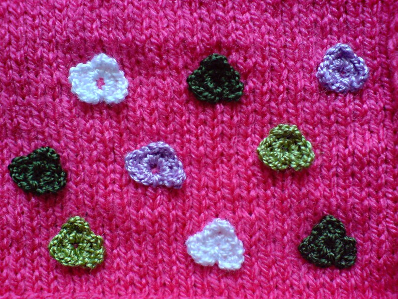 Hand Knitted Hot Pink Baby Cardigan, Crochet Flower Appliqués - Etsy