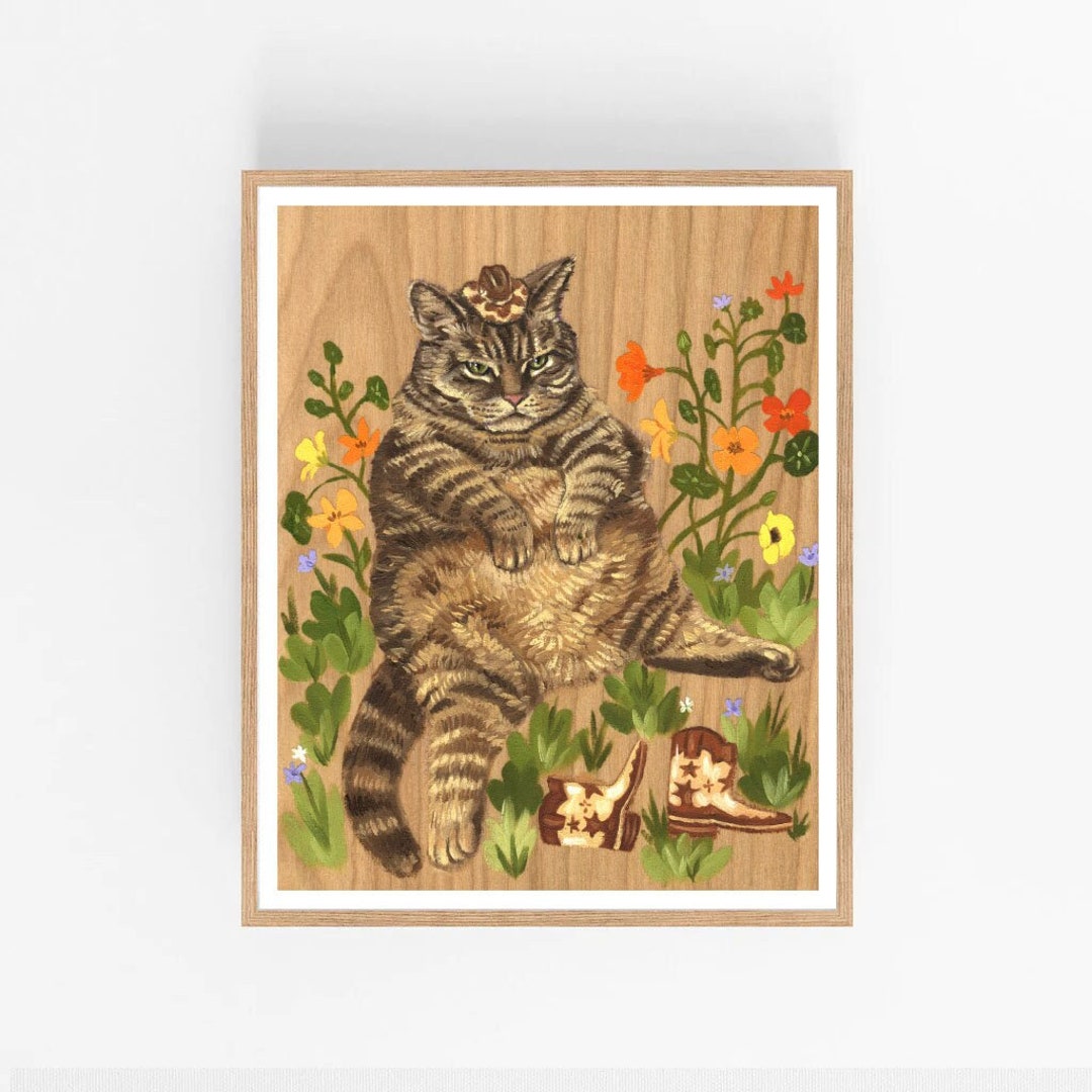 Cowboy Cat Print, Retro Western Art Print, Art for Cat Lover, Funny Cat ...