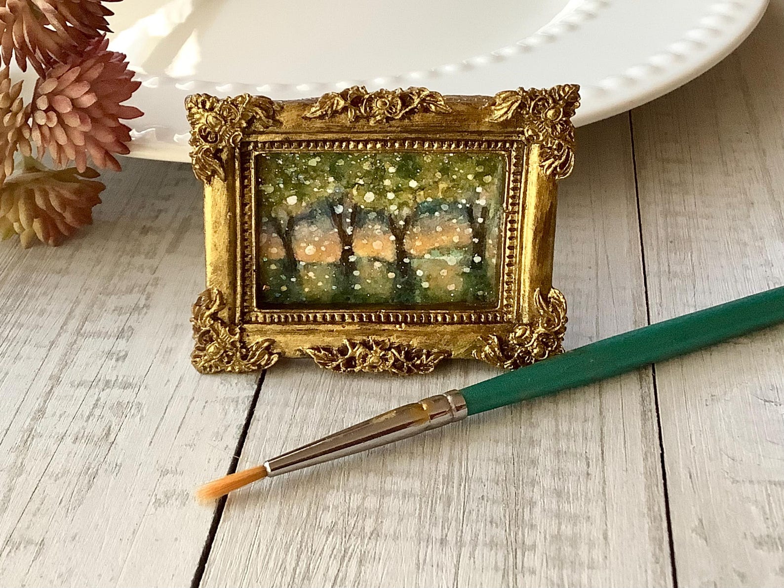 Original Miniature Painting: "fairies Glen at Sunset" in Gold Frame - Etsy