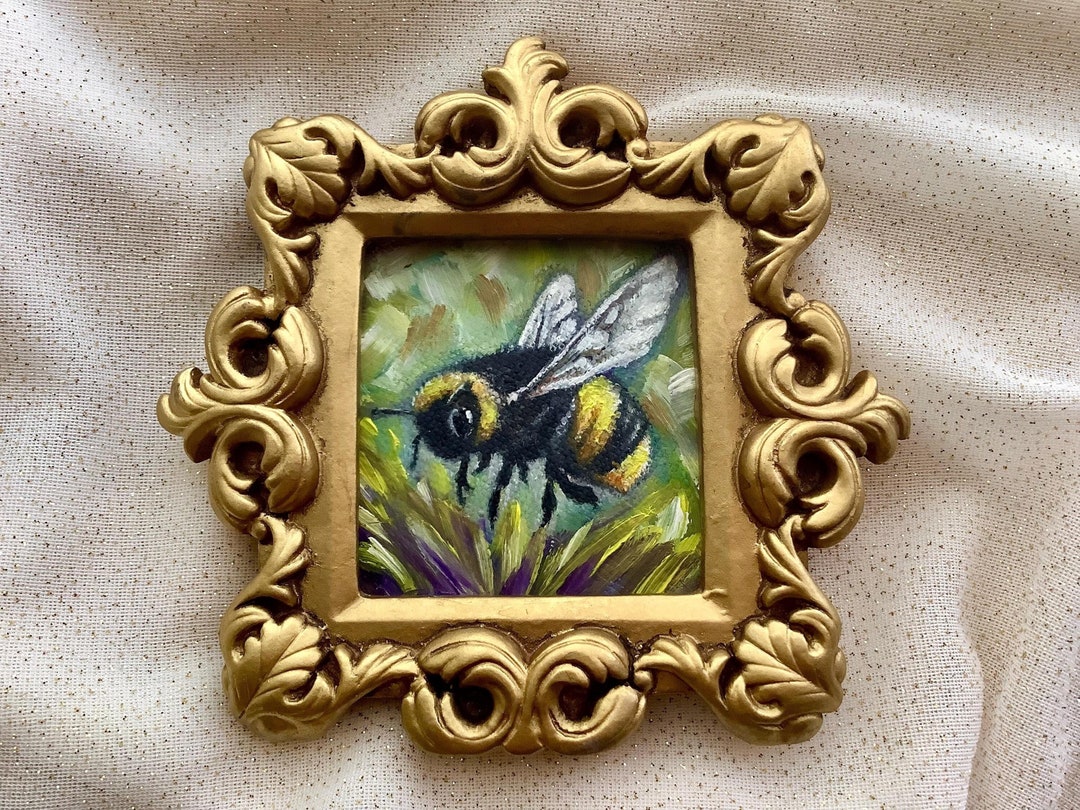 Honey Bee Oil Painting With Ornate Gold Standing Frame - Etsy