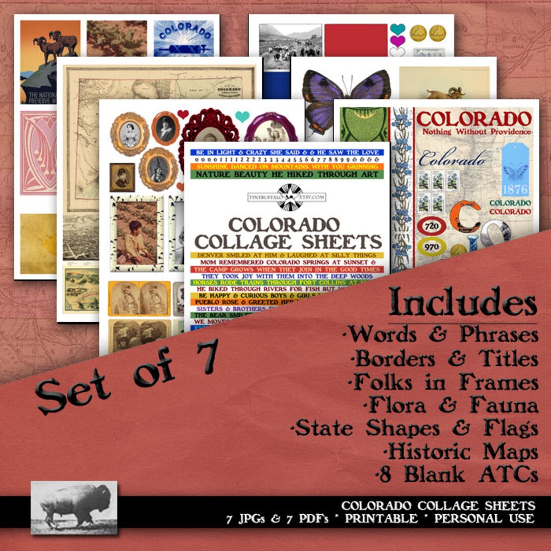 Colorado Digital Collage Sheets, Vintage Image Printable, ATC, Instant ...