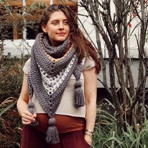 Crochet Pattern // Textured Top Down Triangle Shawl Wrap Scarf Tassels ...