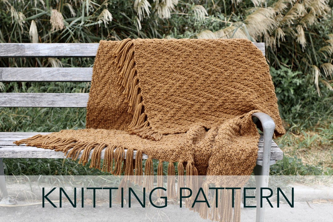 Knitting Pattern // Chevron Fringe Afghan Fall Blanket Beginner ...