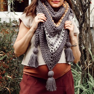 Crochet Pattern // Textured Top Down Triangle Shawl Wrap Scarf Tassels ...