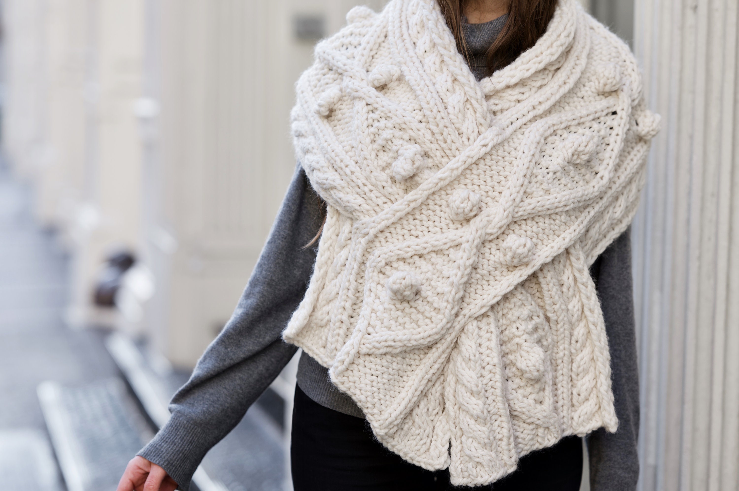 Knitting Pattern // Cable Knit Bobble Shawl Scarf Wrap Criss Cross ...