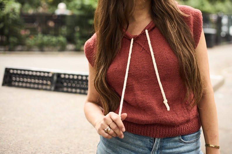 Knitting Pattern // Sleeveless Cutoff Hooded Sweatshirt Drawstring Top ...