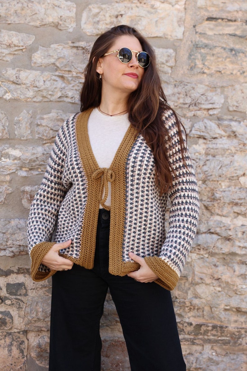 Crochet Pattern // Linen Stitch One Piece Side to Side Cardigan Tie ...