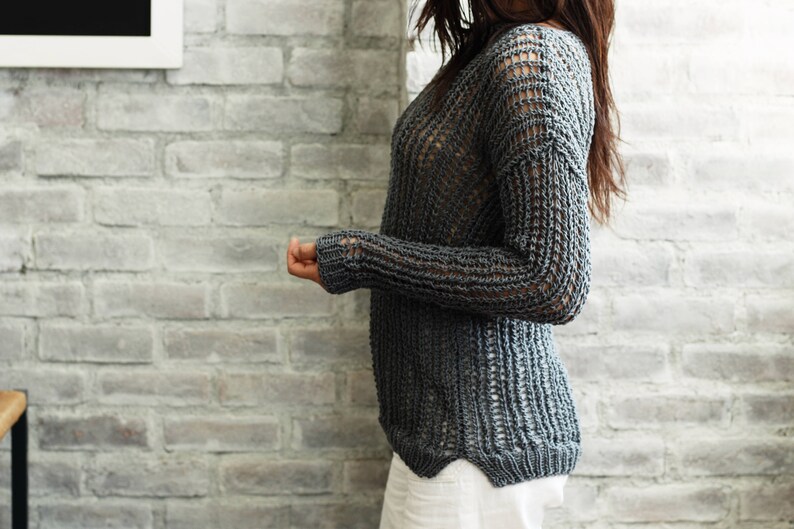 Knitting Pattern // Slim Ribbed Lace Drop Sleeve Summer Sweater // Bay ...