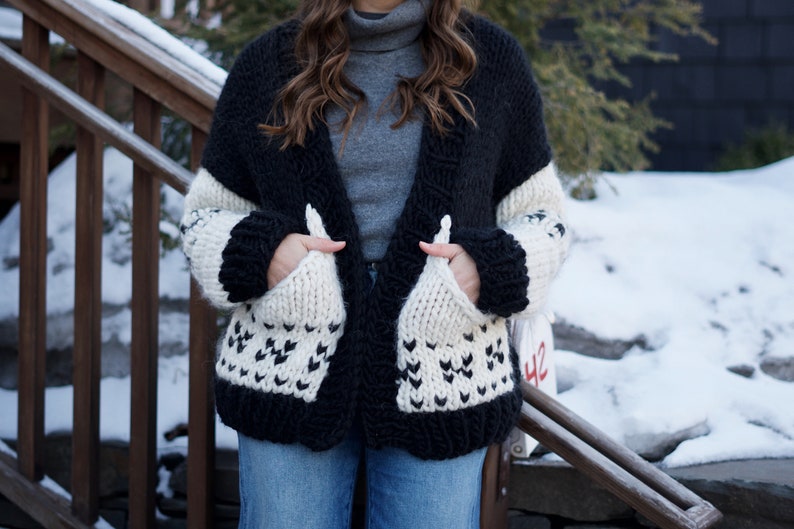Knitting Pattern // Color Blocked Cardigan Pockets Snowflake - Etsy