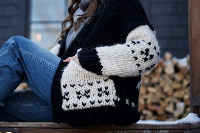 Knitting Pattern // Color Blocked Cardigan Pockets Snowflake - Etsy
