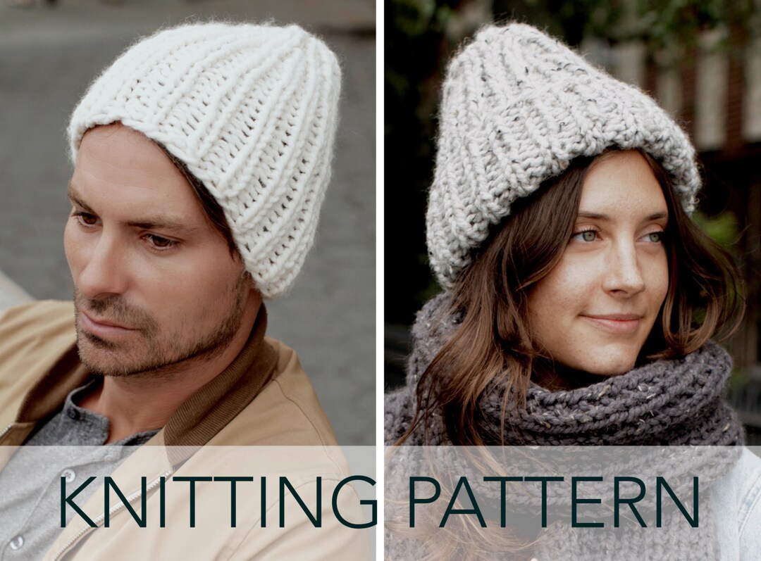 Knitting Pattern // Ribbed Fisherman Hat Cuffed Beanie Toque ...