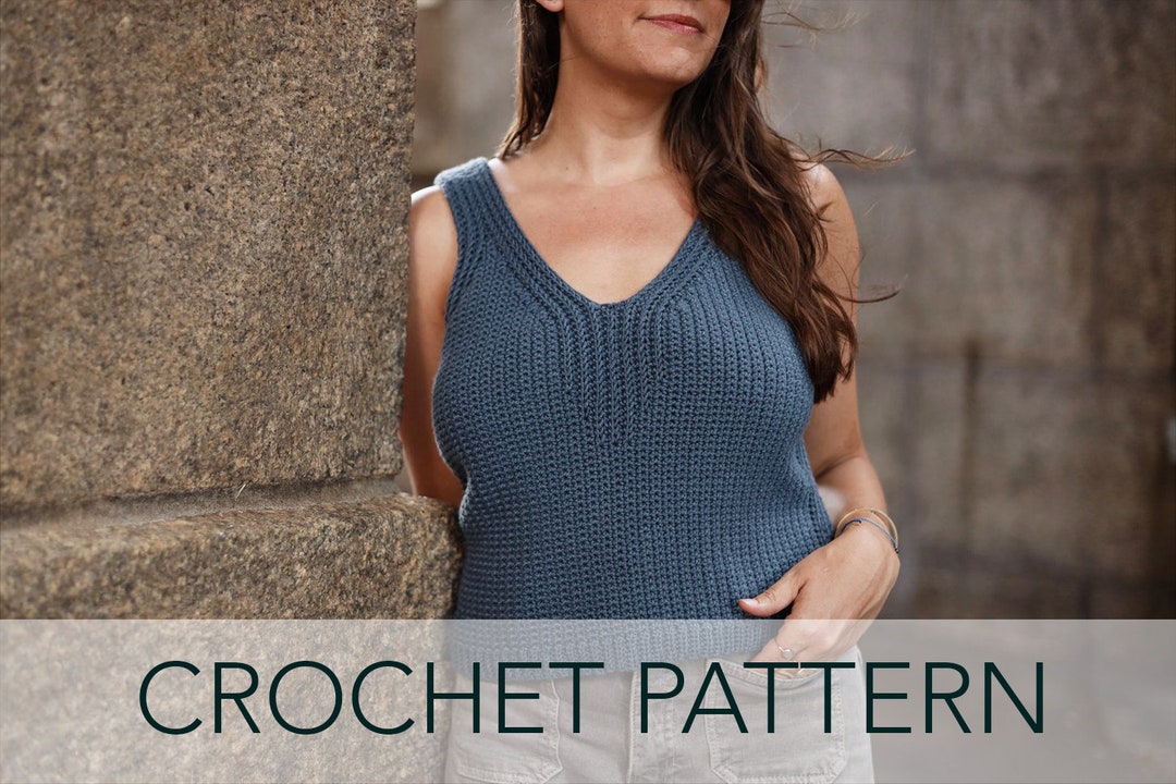 Crochet Pattern // Ribbed V Neck Faux Knit Streamline Tank Top Easy ...