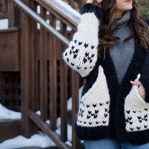Knitting Pattern // Color Blocked Cardigan Pockets Snowflake Super ...