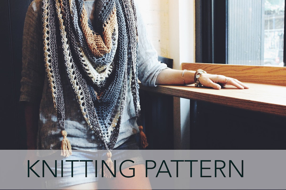 Knitting Pattern // Striped Tassels Triangle Top Down Shawl Scarf ...