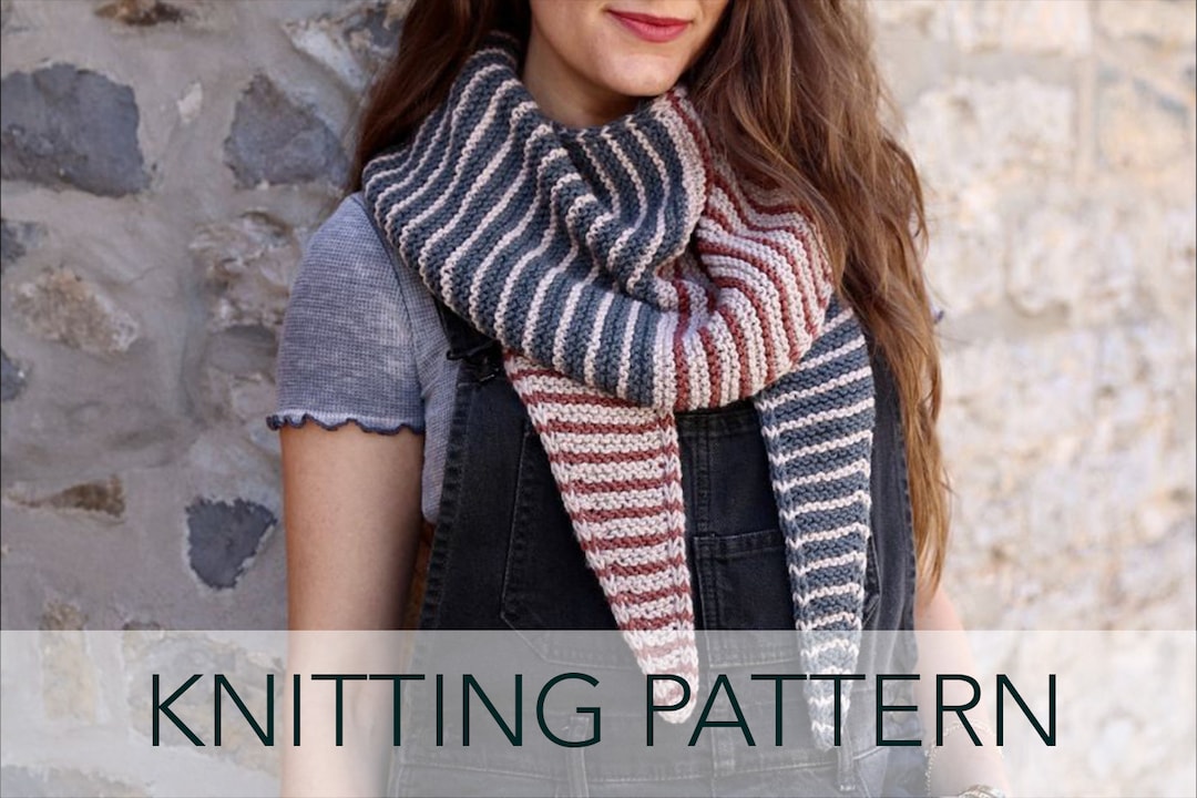 Knitting Pattern // Striped Triangle Garter Stitch I-cord Wrap Scarf ...