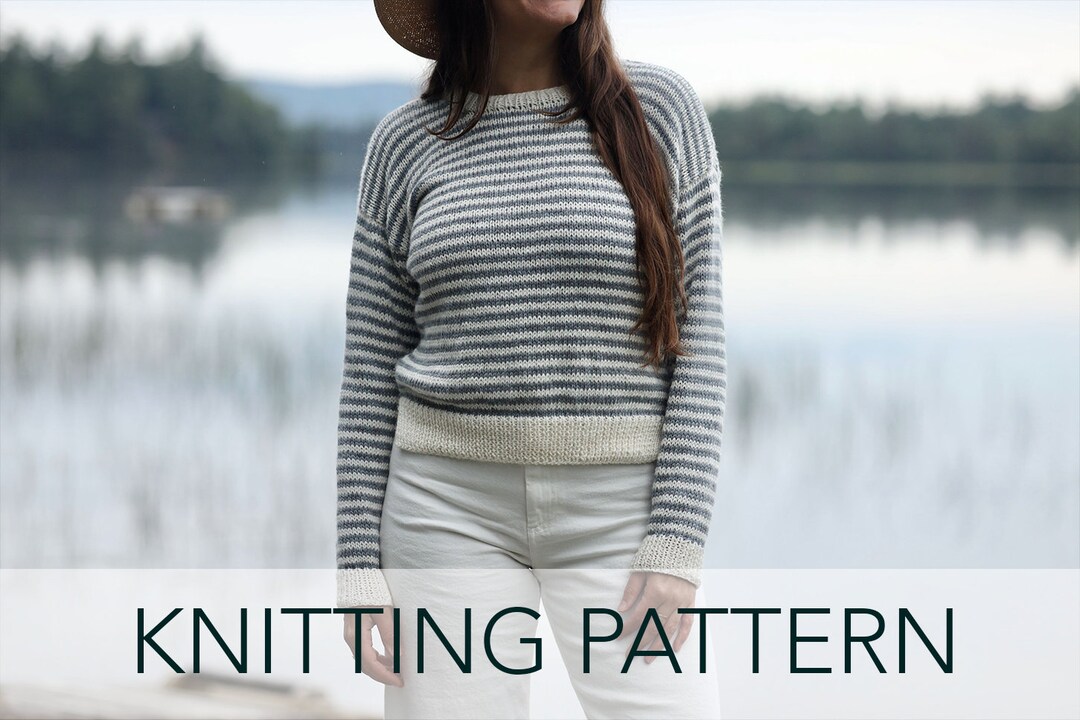 Knitting Pattern // Striped Sailor Nautical Drop Sleeve Summer Crewneck ...