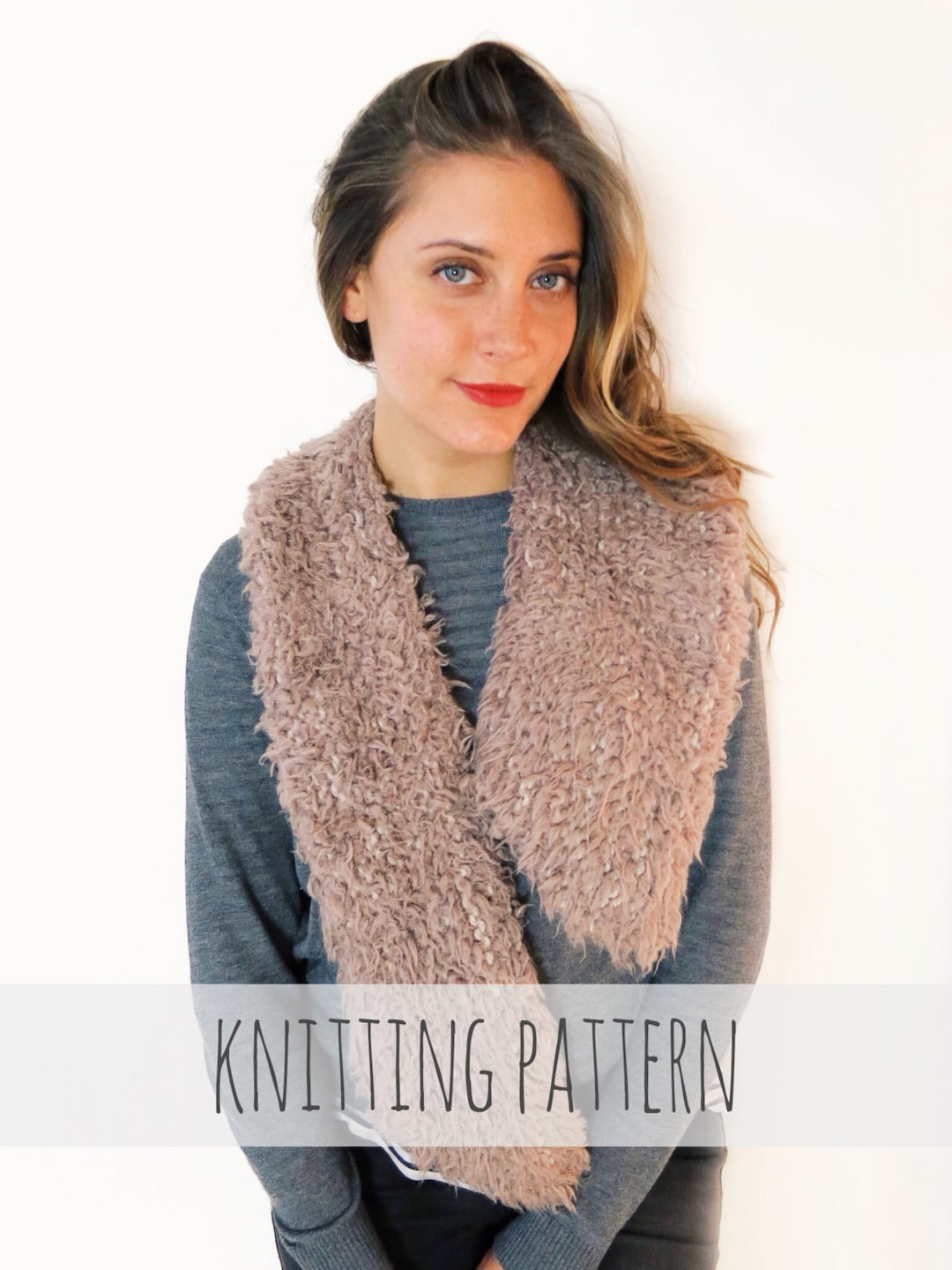 Knitting Pattern // Faux Shearling Fake Fur Asymmetric Collar Scarf ...