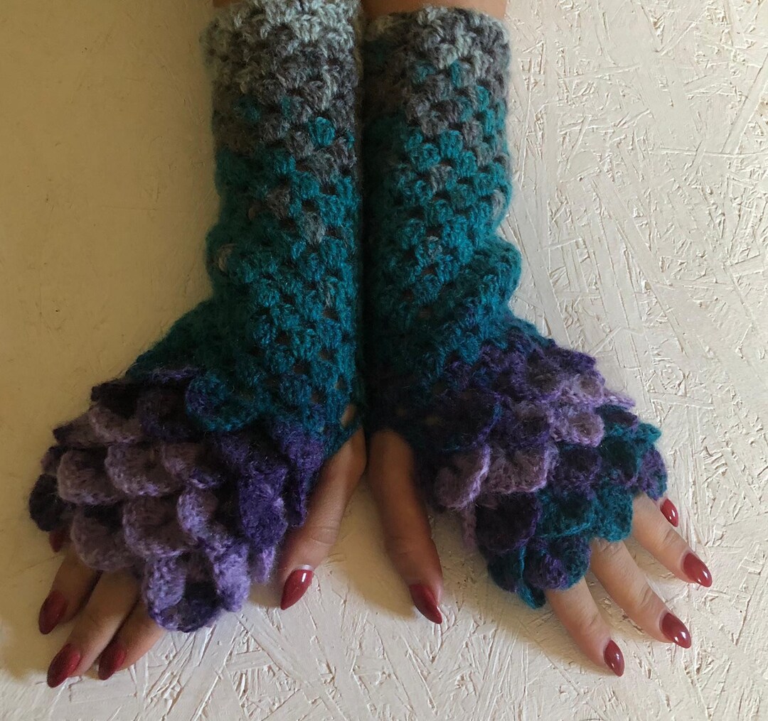New Crocheted Arm Warmers, Dragon Scales Crochet Gloves, Crochet Women ...