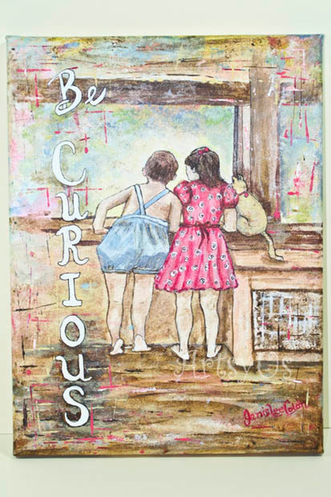 Be Curious original acrylic canvas painting for children | Etsy