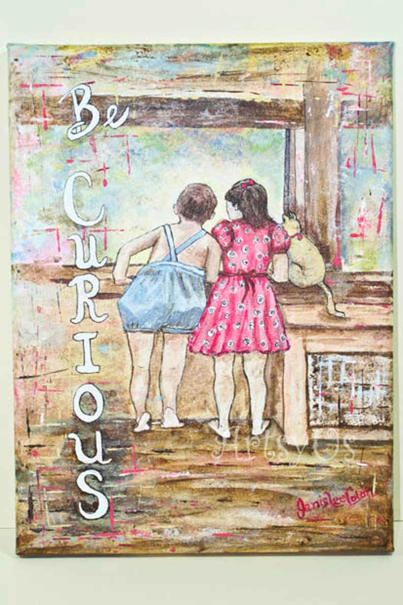 Be Curious original acrylic canvas painting for children | Etsy