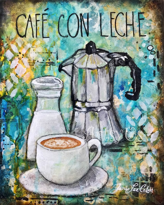Cafe Con Leche Print Word Art Impressionistic Coffee With | Etsy