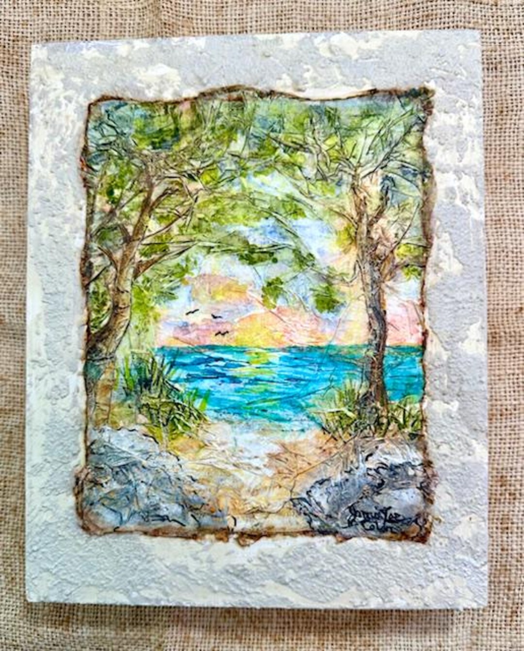 Woodsy Gnarly Beach Path Sunrise 3- Original Watercolor Painting on ...
