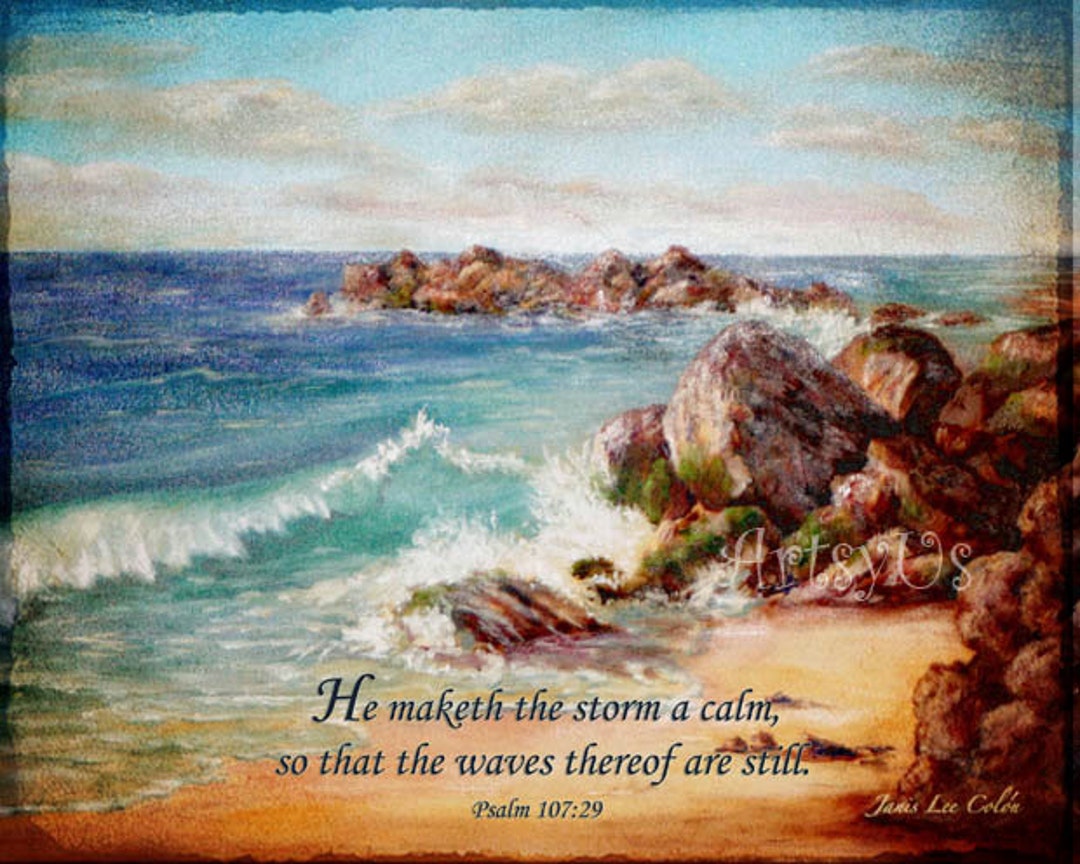 The Wave Psalm 107:29 - Inspirational Scripture Bible Art Print, Rocks ...