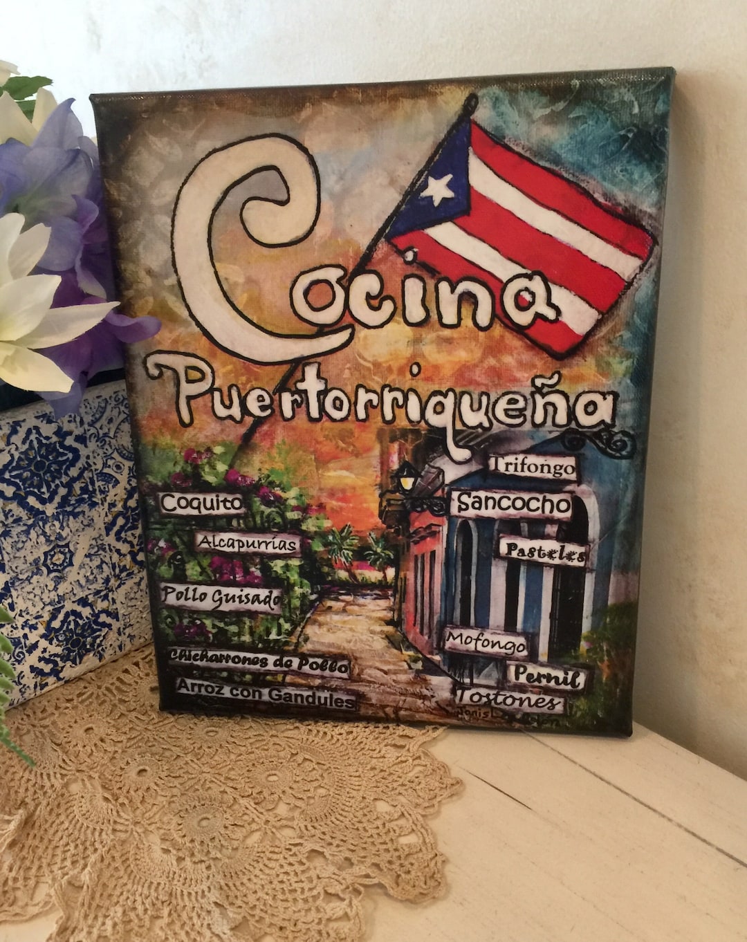 Cocina Puertorriquena Canvas Print of My Original Mixed Media Painting ...