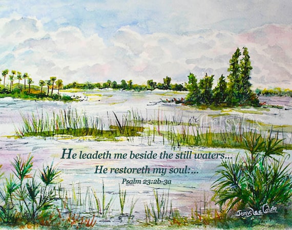 Quiet Waters Psalm 23 inspirational scripture art print | Etsy